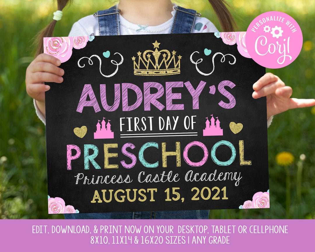 First Day of School Chalkboard Sign Princess Girl 1st Day of - Etsy ...