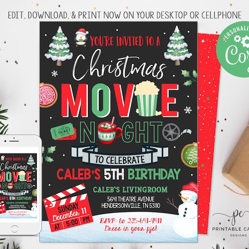 Christmas Movie Night Invitation Family Christmas Party - Etsy Christmas Movie Night Invitation Family Christmas Party - Etsy