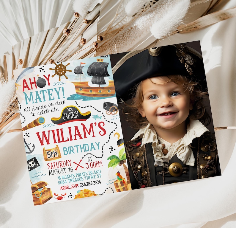 Editable Pirate Birthday Invitation Ahoy Matey Theme Pirates Party ...