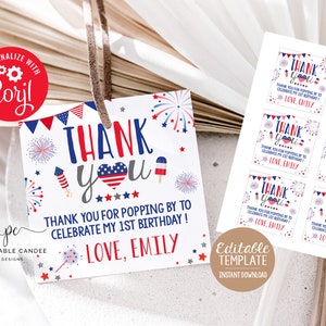 4th of July Favor Tags Red White and Blue Firecracker Birthday Favors ...