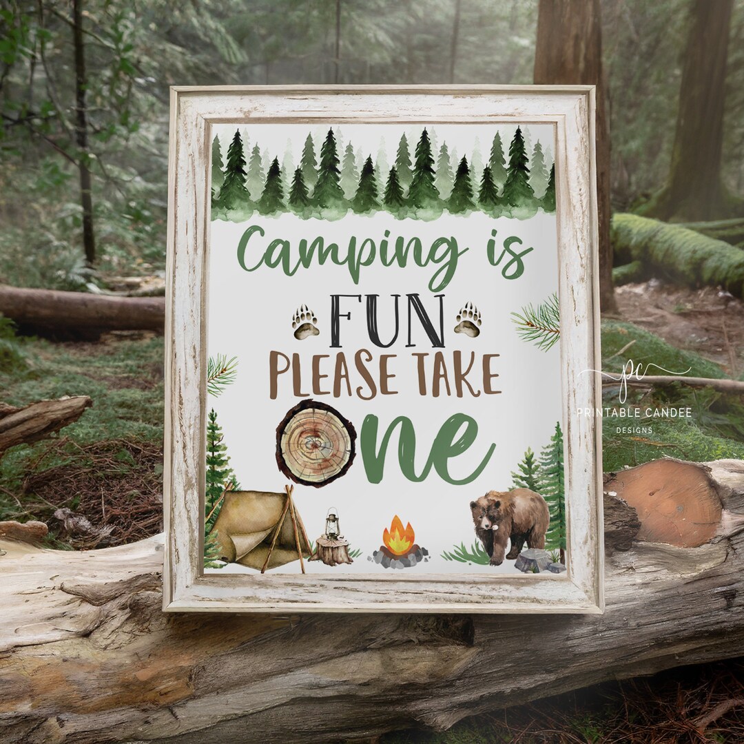 Camping Favor Sign Party Decor Lumberjack One Happy Camper Signs Bear ...