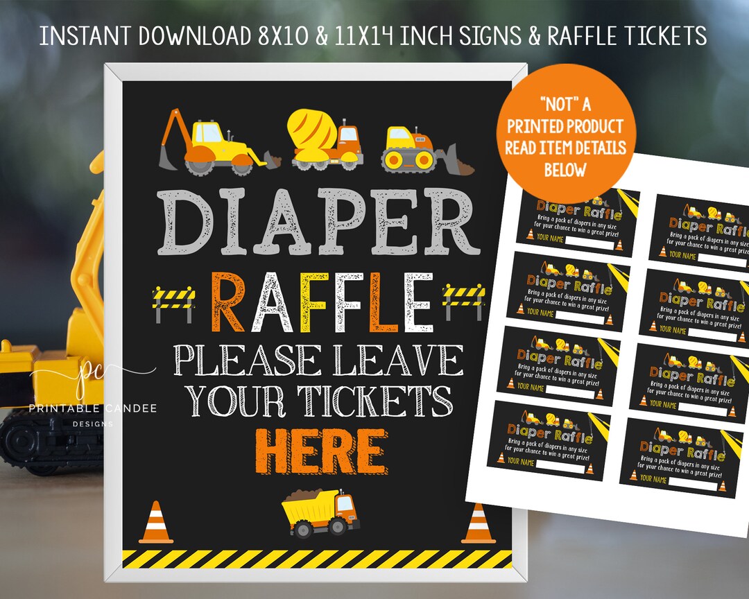 Dump Truck Diaper Raffle Table Sign and Tickets Printable Construction ...