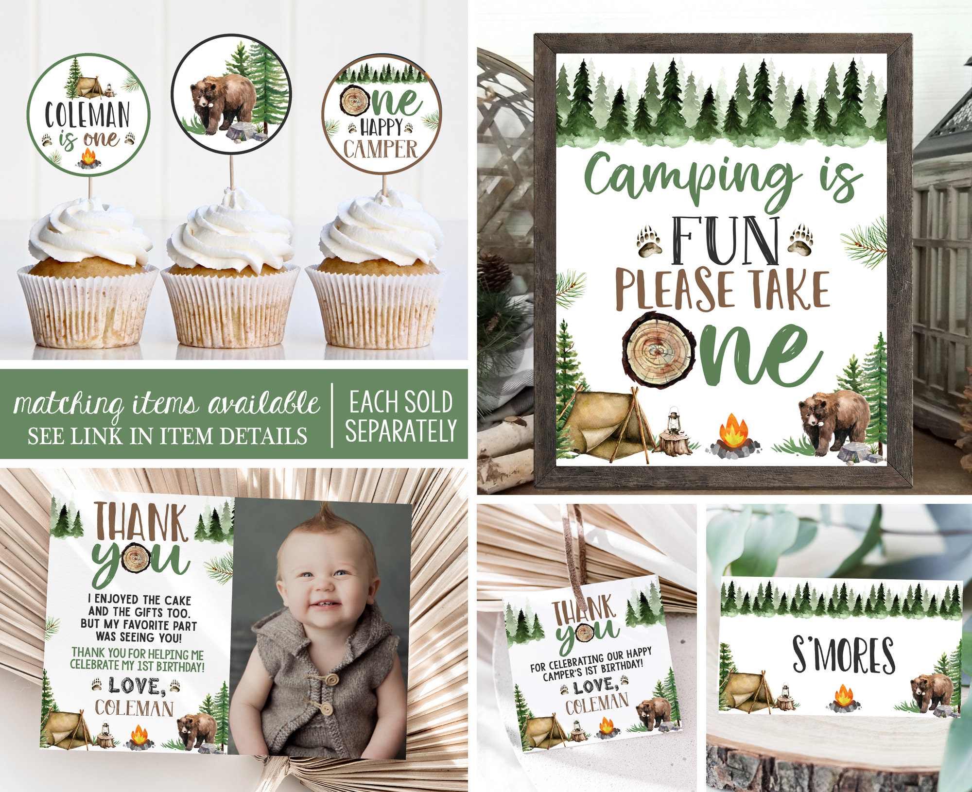 Editable Camping First Birthday Banner Monthly Photo Flags One - Etsy
