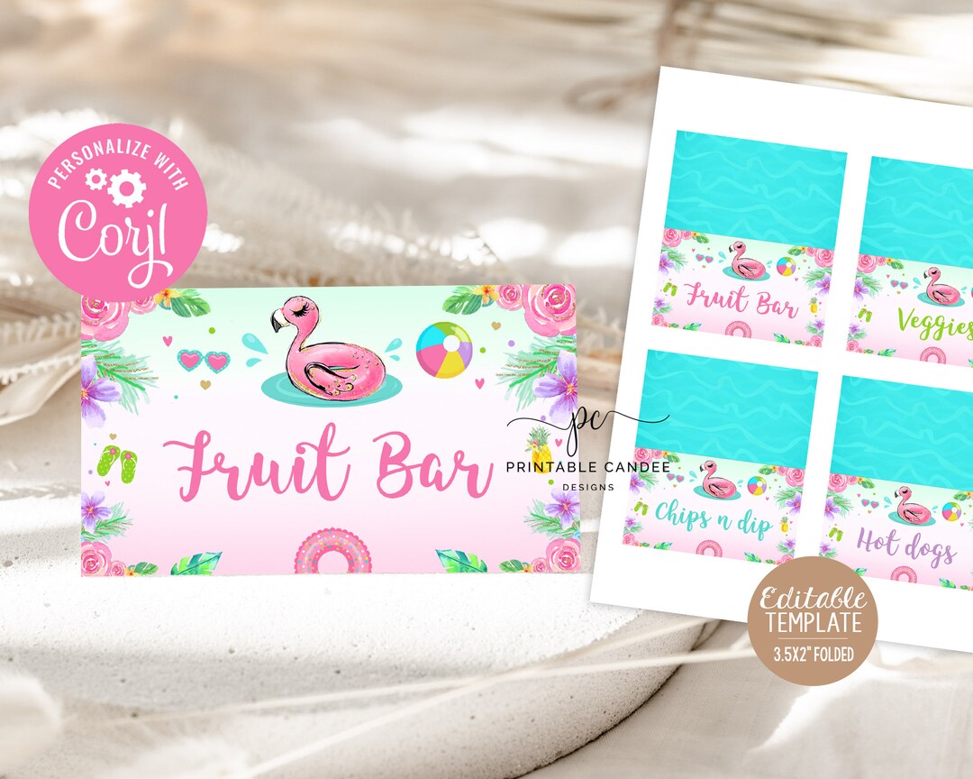 Flamingo Pool Party Food Labels Girl Birthday Tropical Summer Menu Food ...