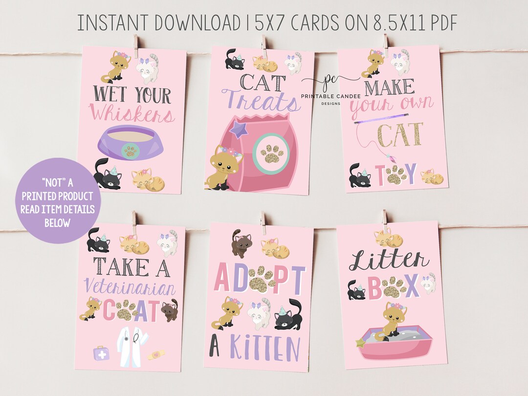 Kitten Party Signs Cat Food Sign Kitty Adoption Pet Birthday Theme ...