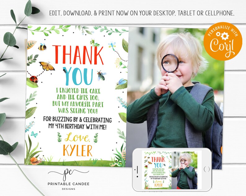 Bug Thank You Bug Birthday Party Bug Any Age Birthday Card - Etsy