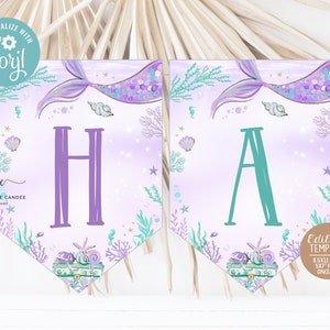 Mermaid Party Flags Template Purple Teal Gold Party Theme Mermaids ...
