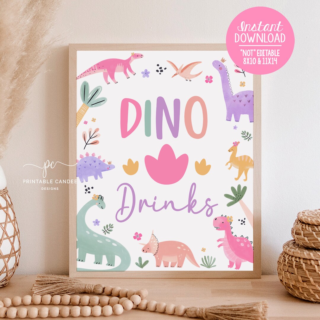 Pastel Dinosaur Drink Sign Girl Dino Birthday Party Theme Grab a Bite ...