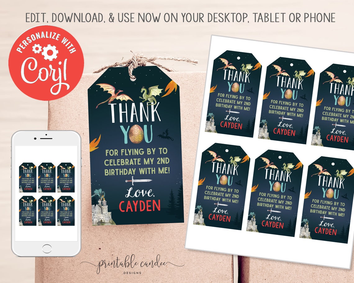 Dragon Favor Tags Dragon Birthday Party Printables Dragon Boy - Etsy