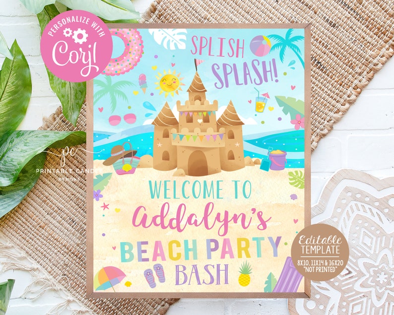 Editable Beach Party Welcome Sign Girl Birthday Summer Beach - Etsy