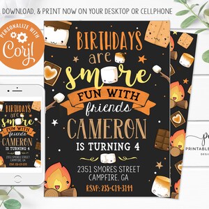 Editable S'more Birthday Invitation Smores Camping Birthday Party S ...