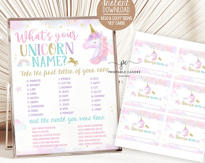 Unicorn Name Sign Printable, Unicorn Name Games, Unicorn Name Poster ...