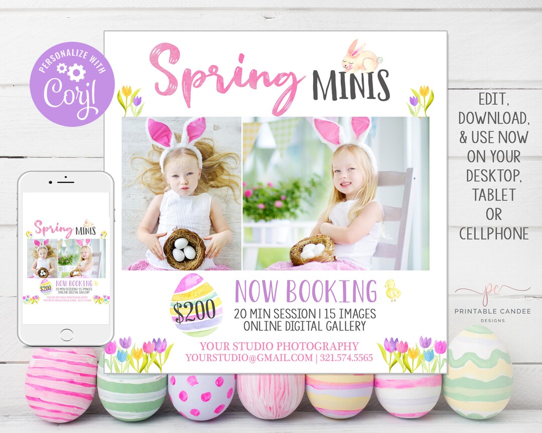Spring Minis Session Template Easter Tulips Photography Bunny Mini ...