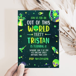 Editable Alien Galaxy Birthday Invitation Aliens Space Out of This ...