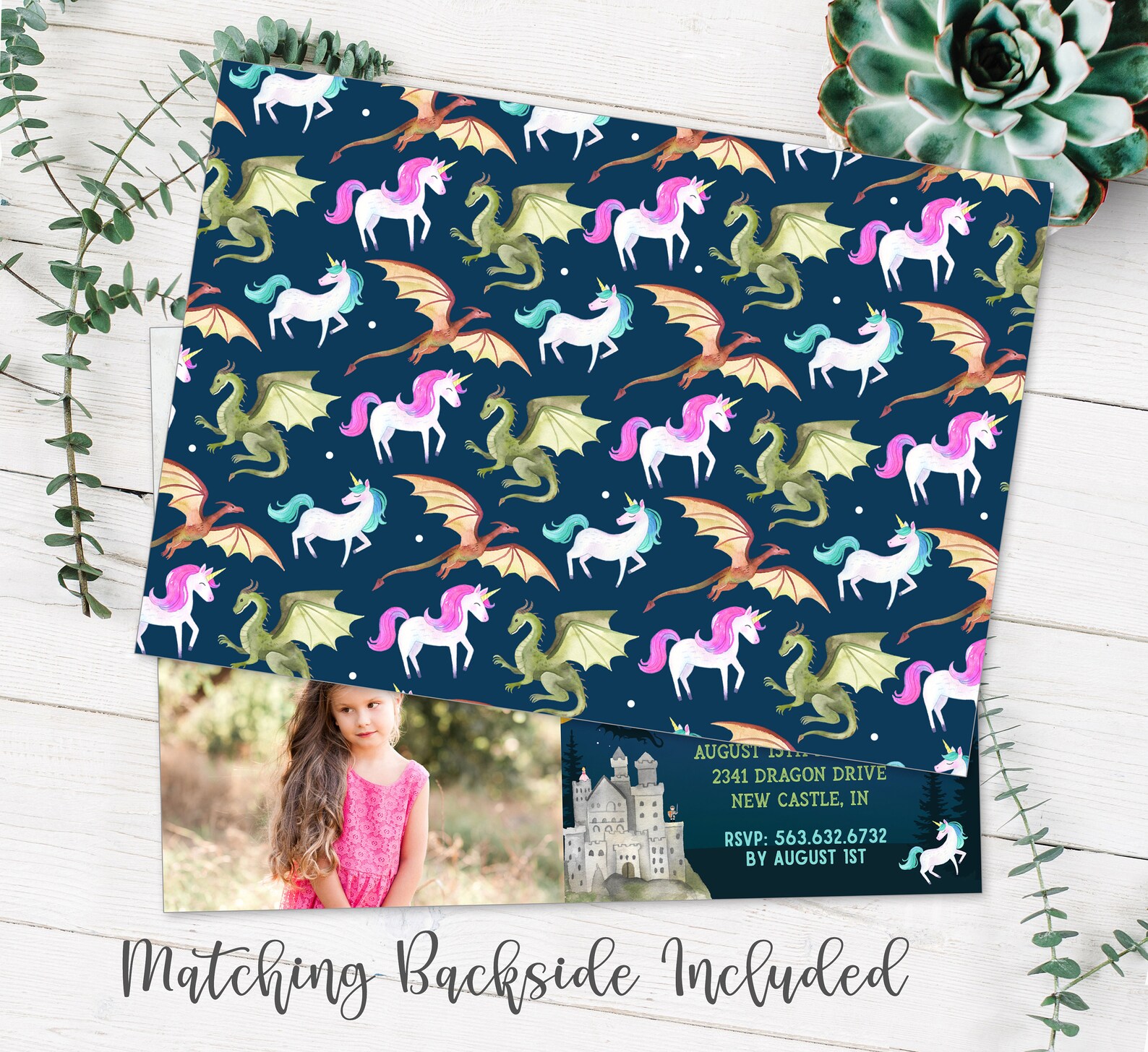 Unicorns and Dragons Birthday Invitation Editable Dragon Unicorn Party ...