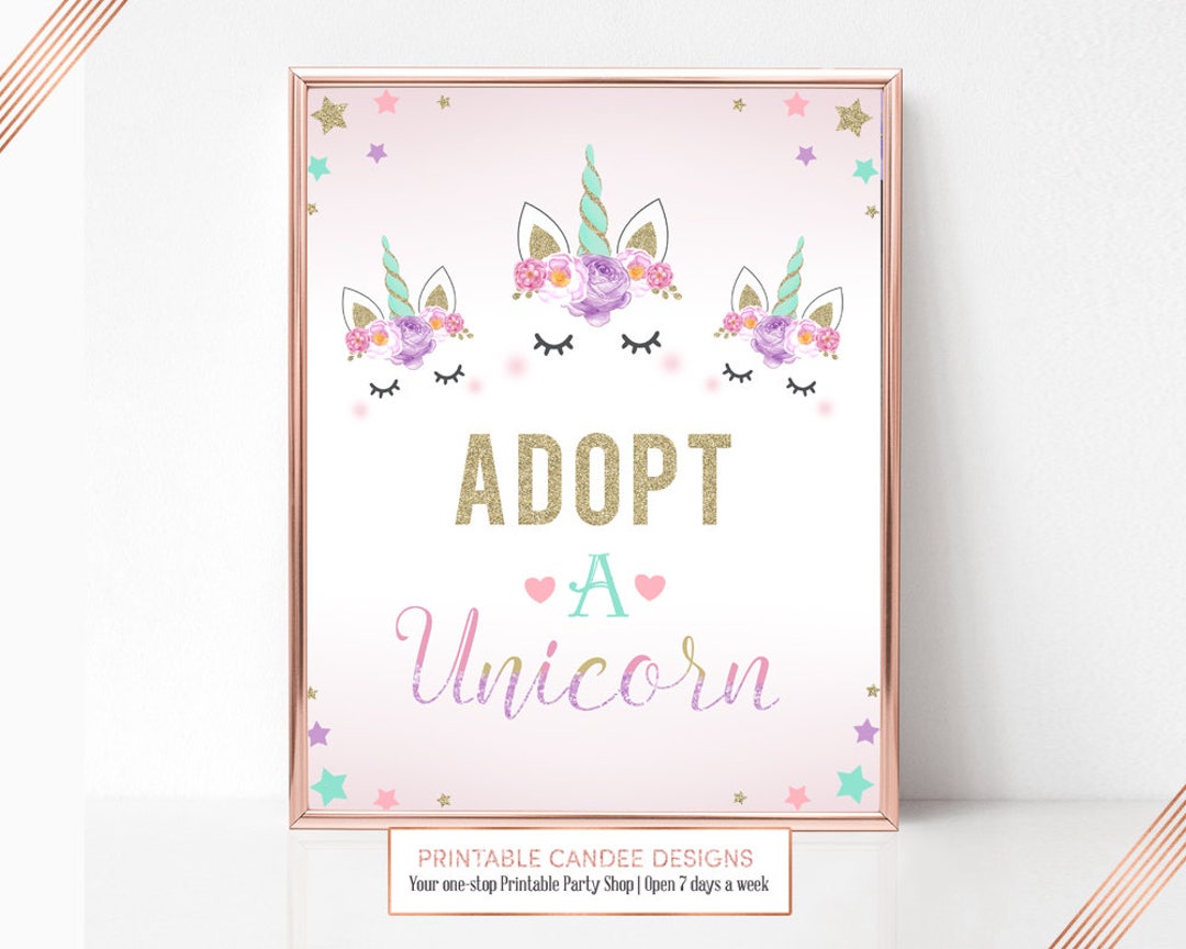 Adopt a Unicorn Party Sign, Unicorn Favor Sign, Birthday Sign, Unicorn ...