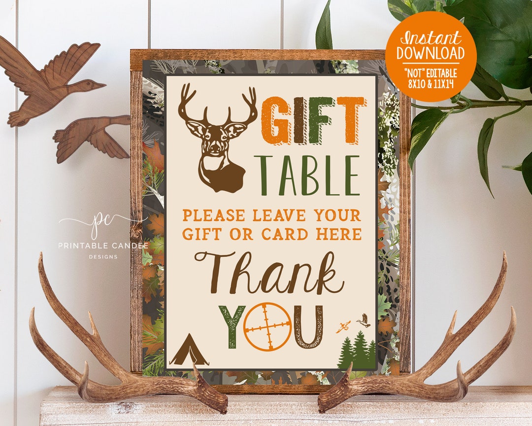 Hunting Party Gift Table Sign Deer Camo Birthday Decor Table Sign ...