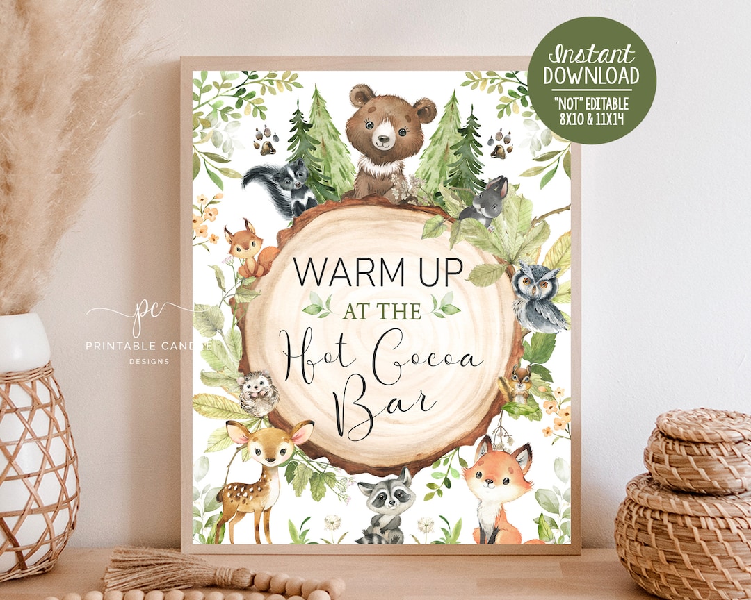 Woodland Baby Shower Hot Cocoa Bar Sign Boy Forest Animals Theme Decor ...