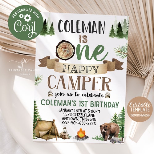 ONE HAPPY CAMPER Invitation Camping Birthday Invitation Camper - Etsy