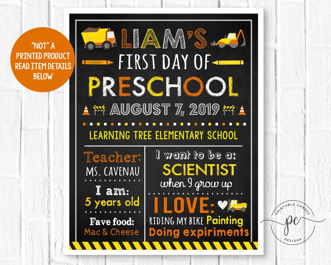 Dump Truck First Day of Preschool Sign 1st Day of Kindergarten - Etsy