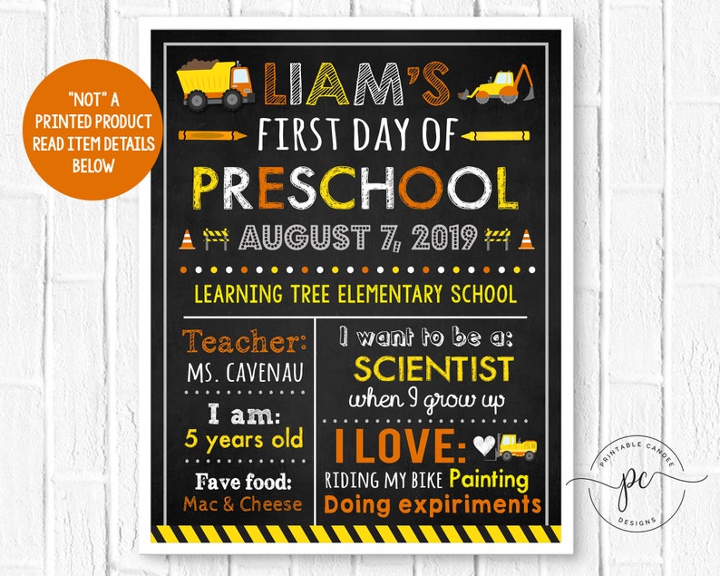 Dump Truck First Day of Preschool Sign 1st Day of Kindergarten | Etsy