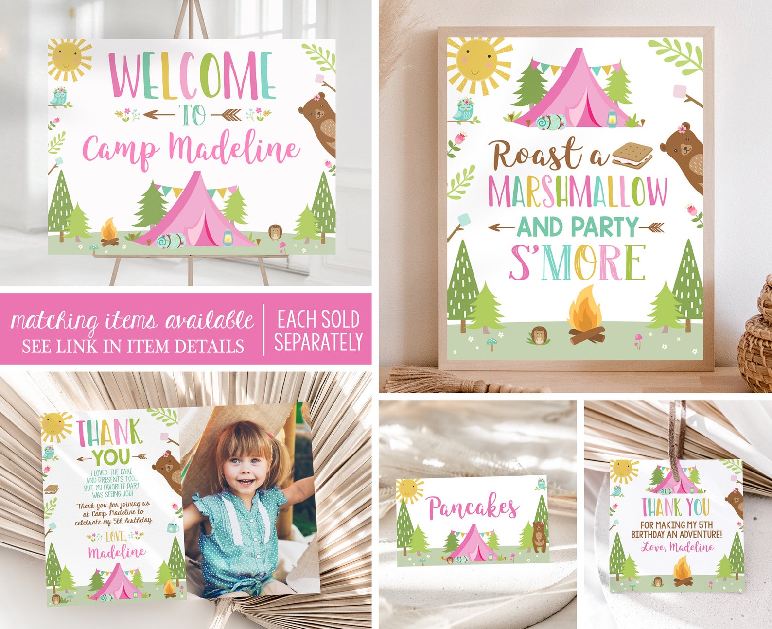 Girl Camping Party Flags Woodland Editable Flag Banner Sleepover Party ...