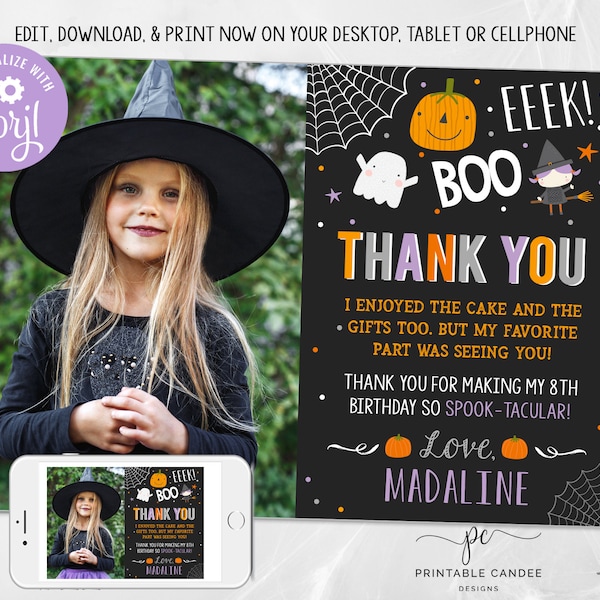 Halloween Thank You Cards Printable - Etsy