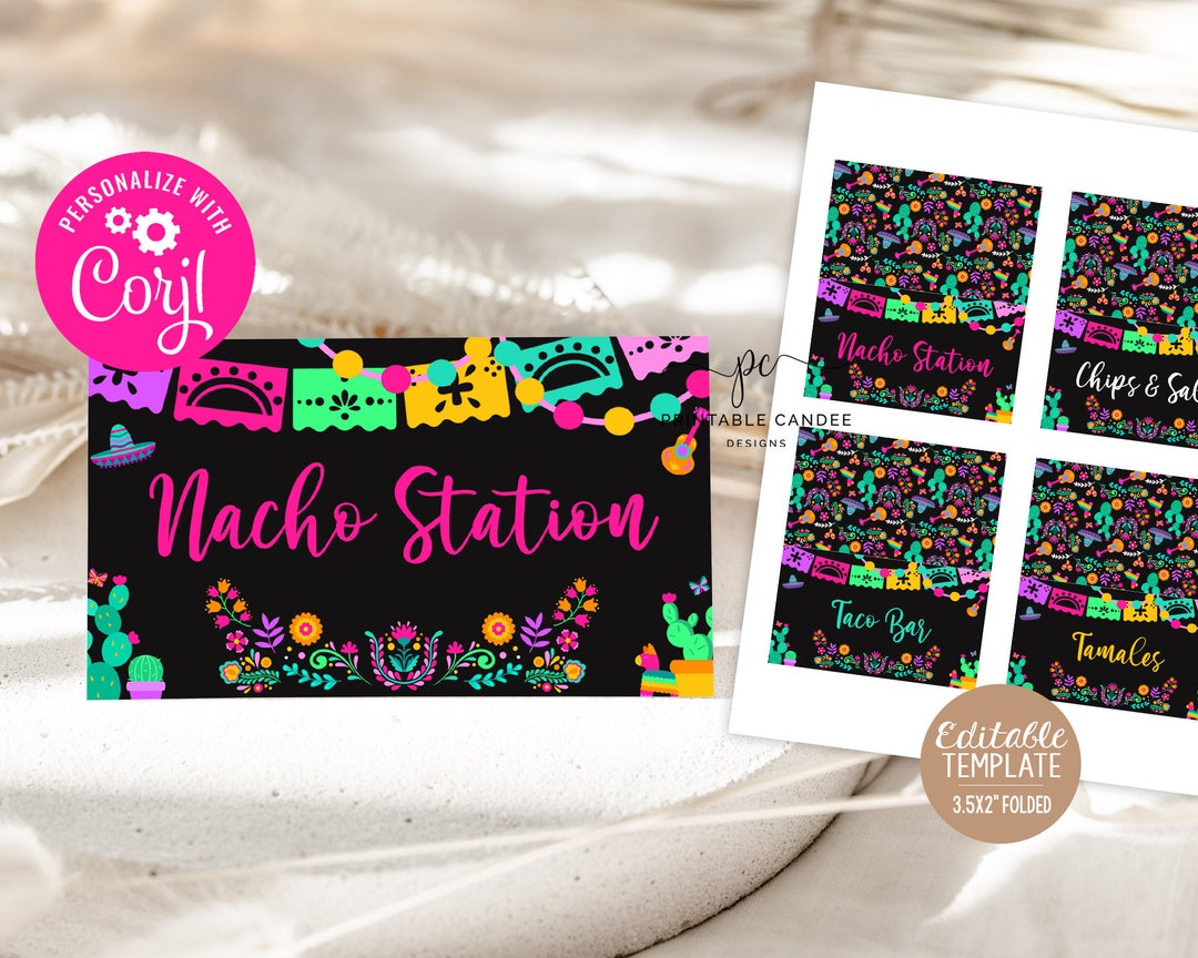 Fiesta Birthday Food Labels Editable Mexican Theme Cactus Party Food ...