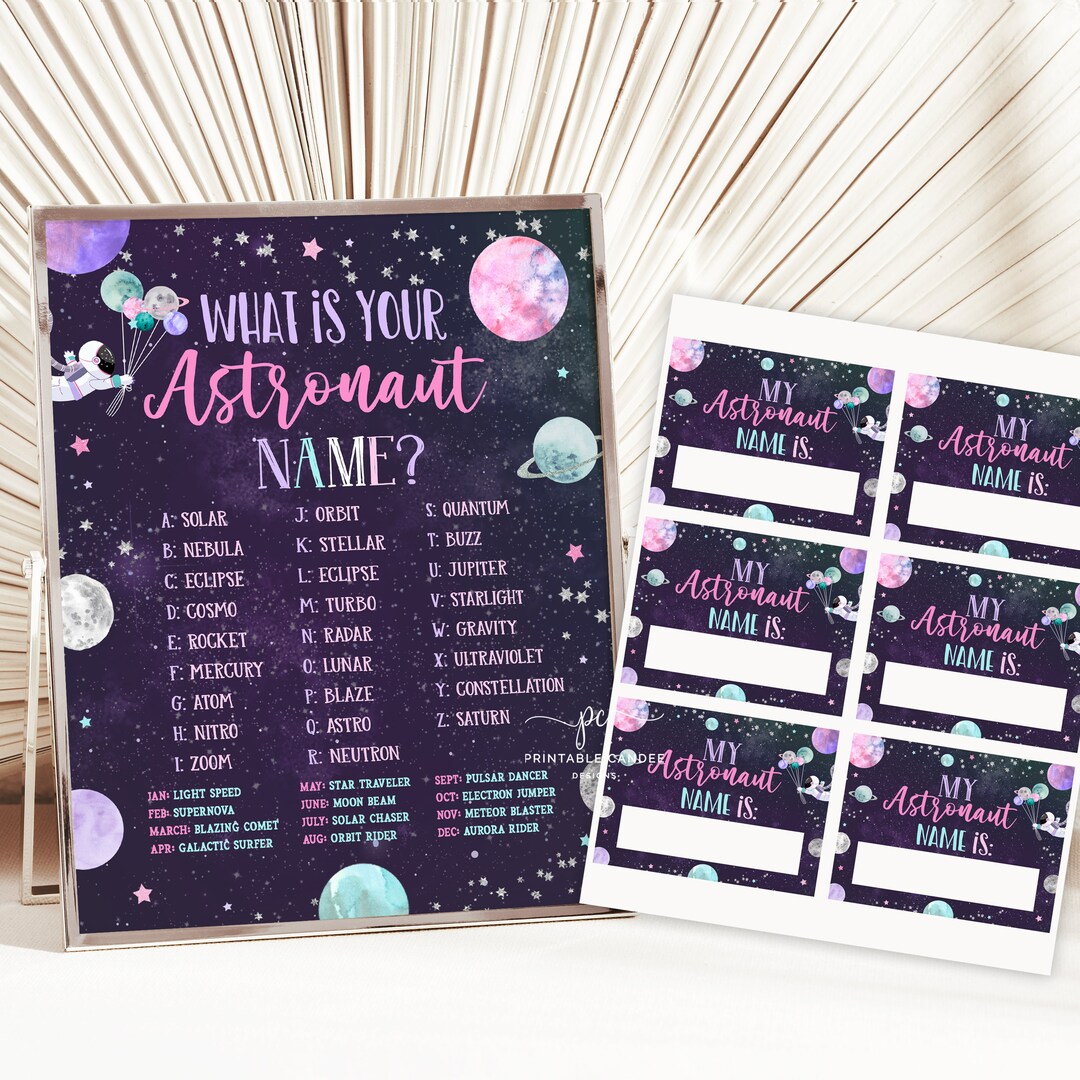Girl Space Name Game Sign Outer Space Birthday Party Activity Galaxy ...
