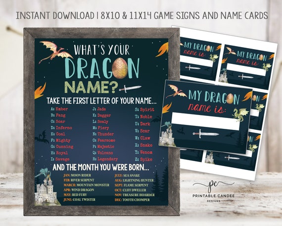 Dragon Name Game Sign Dragon Birthday Party Printables Dragon | Etsy