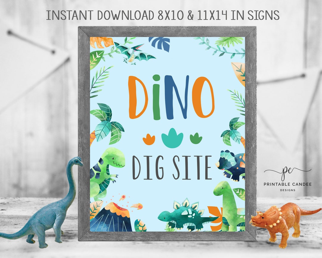 Dinosaur Dig Site Sign Dino Birthday Table Candy Bar Games Decor ...