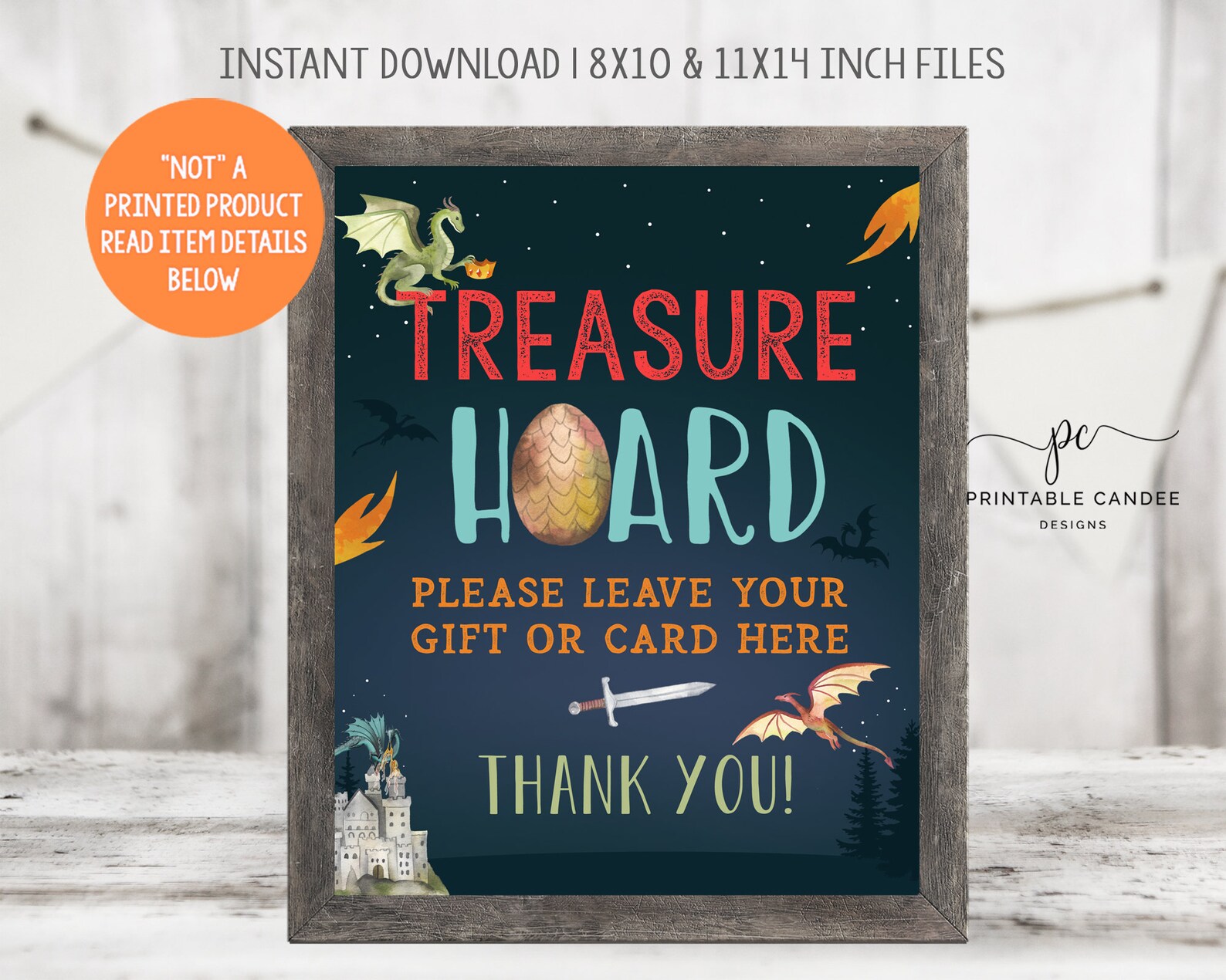 Dragon Gift Sign Dragon Birthday Party Printables Dragon Gift - Etsy