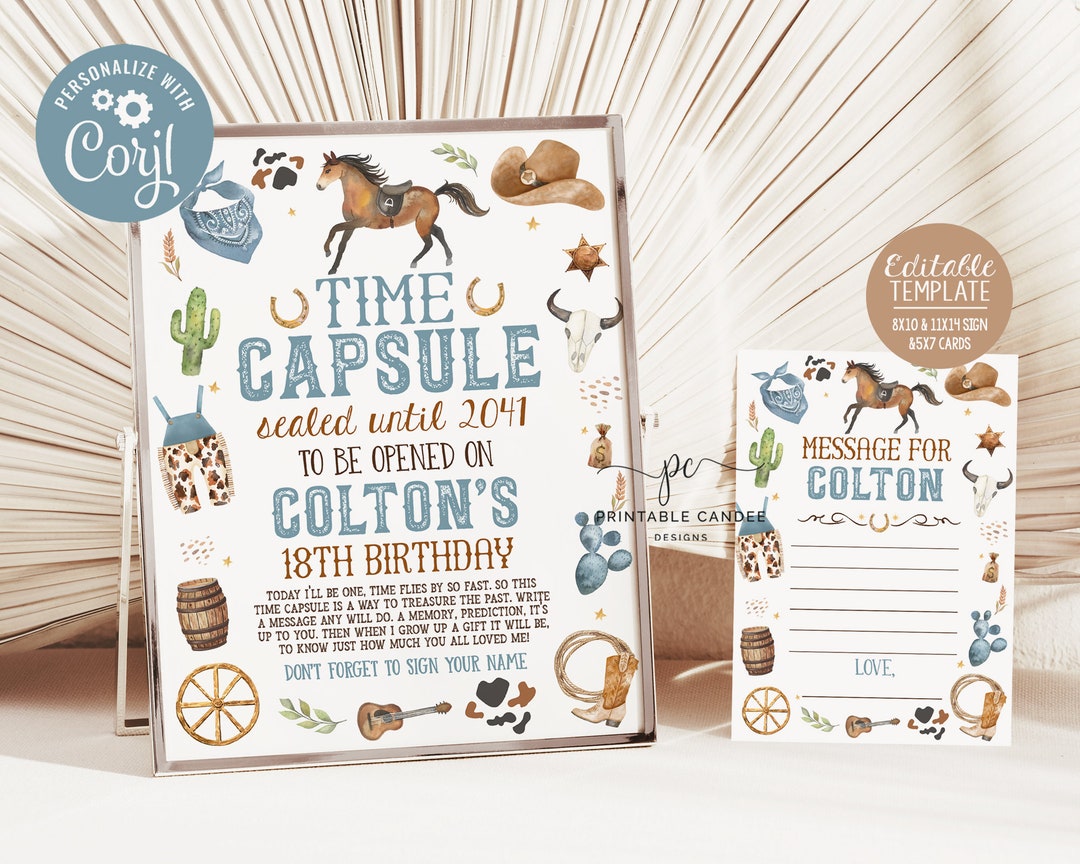 Cowboy Time Capsule Sign 1st Rodeo Birthday Party Theme Wild West Table ...