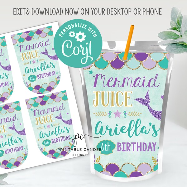 Custom Mermaid Juice Pouch Labels - Etsy