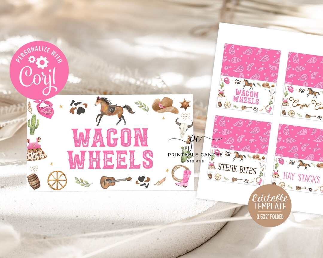 Cowgirl Food Labels 1st Rodeo Birthday Theme Wild West Food Tents Pink ...