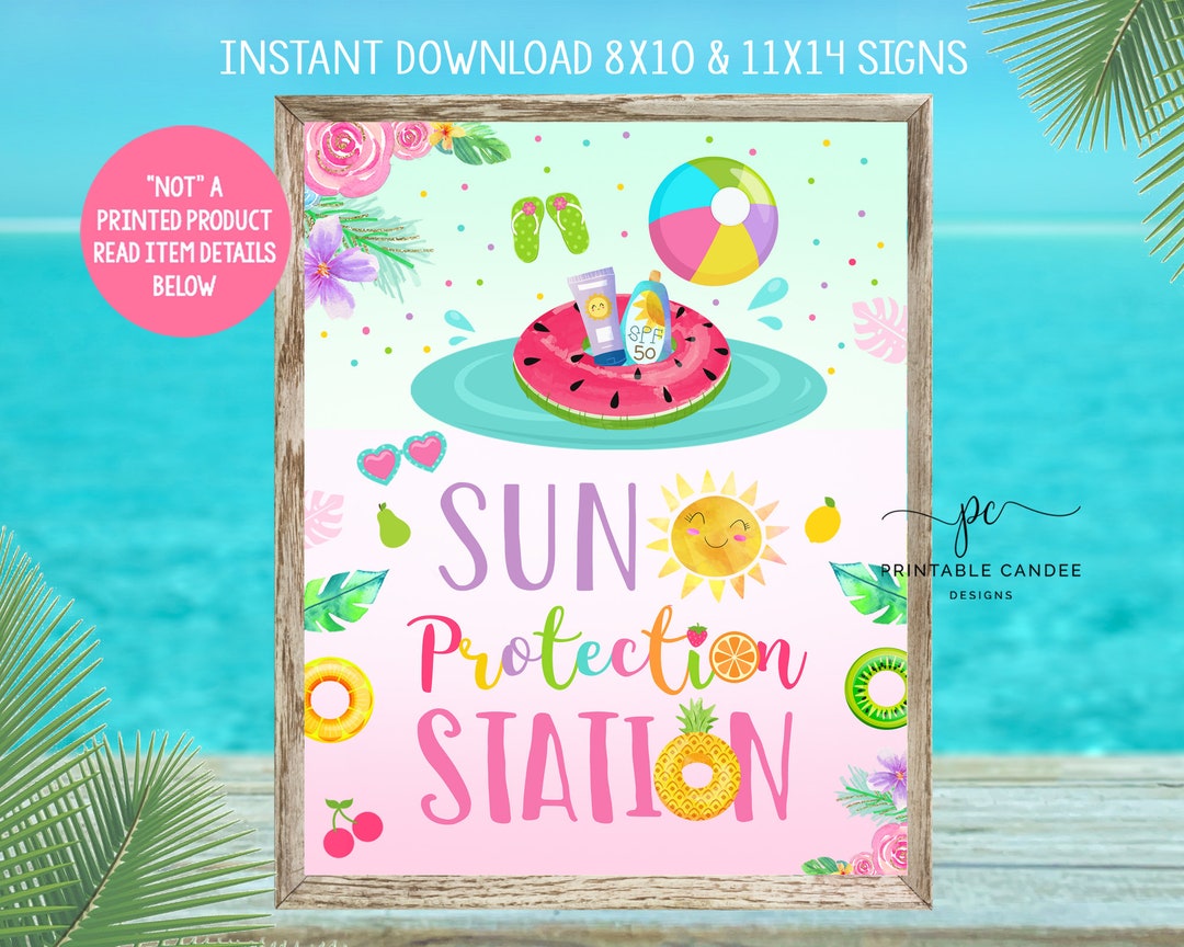 Twotti Frutti Pool Party Sun Protection Station Sign Tutti - Etsy