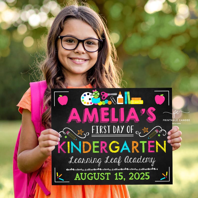 Editable Pink First Day of School Sign Girl 1st Day of Preschool ...