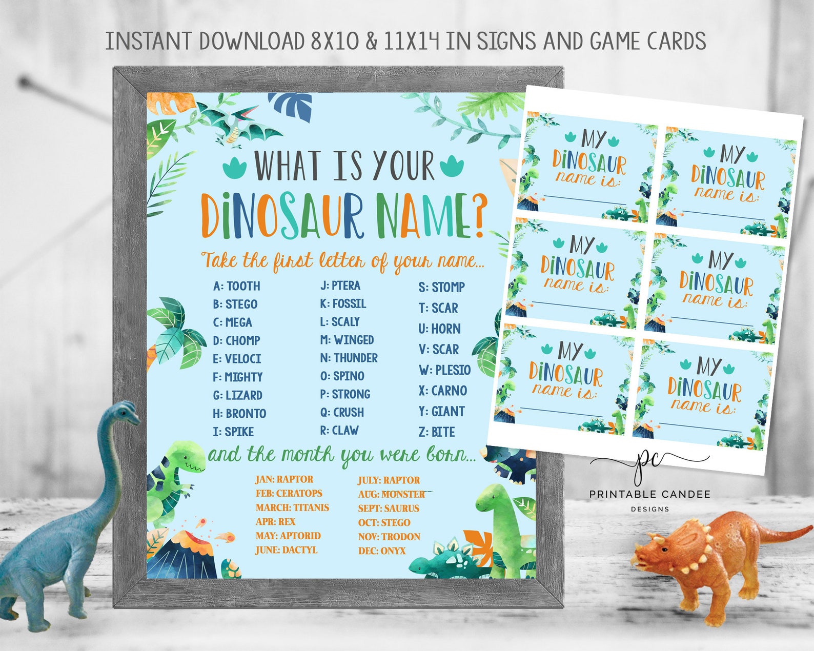 Dinosaur Name Game Dino Theme Party Decor Printables Table - Etsy