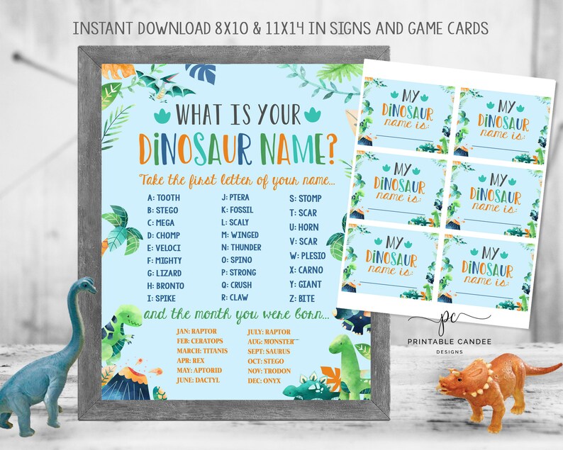 Dinosaur Name Game Dino Theme Party Decor Printables Table - Etsy