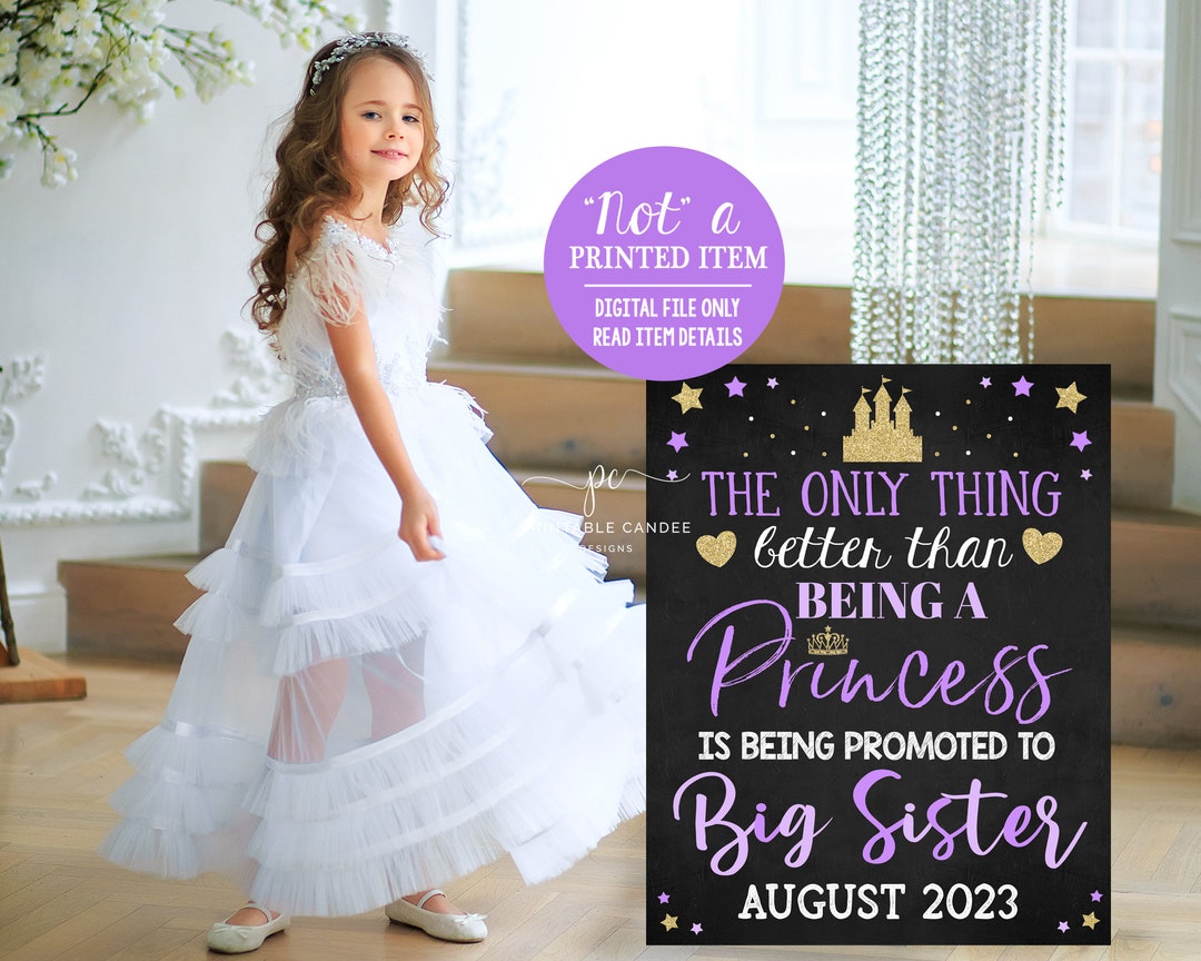 Princess Big Sister Announcement Pregnancy Sign Purple Gold Crown ...