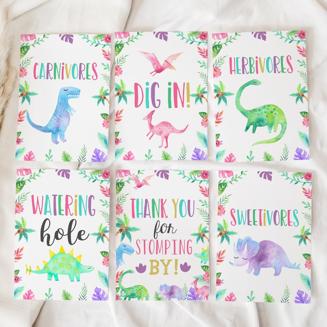 Dinosaur Party Signs Girl Dino Food Sign Birthday Party Pink Dinosaur ...