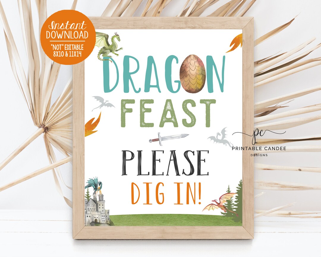 Dragon Food Sign Dragon Birthday Party Printables White Dragon Feast ...