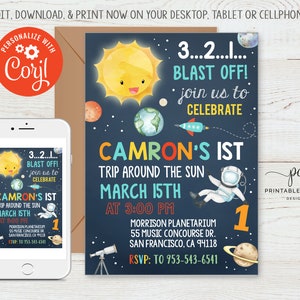 Editable Outer Space Birthday Invitation Rocket Astronaut Party Blast ...
