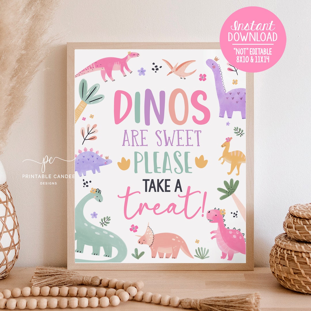 Pastel Dinosaur Favor Sign Girl Dino Birthday Party Theme Dinos Are ...