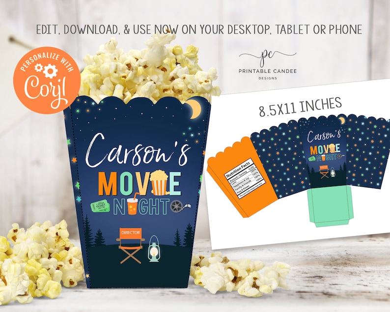 Backyard Movie Night Printable Popcorn Box Template Outdoor Movie ...