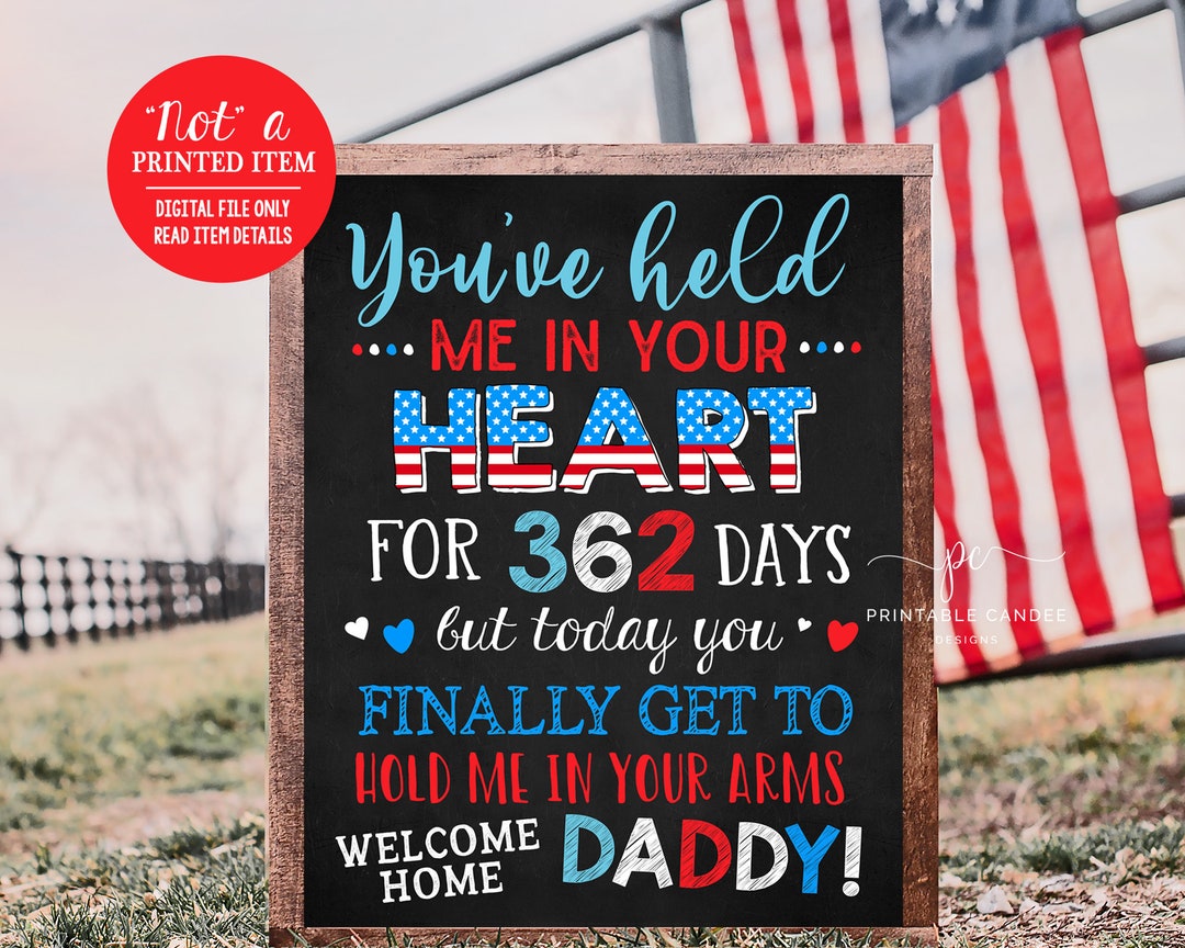 Welcome Home Daddy Kids Sign Military Red White Blue Homecoming Back ...