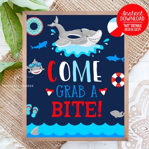 Shark Pool Party Food Sign Boy Birthday Summer Printable Sharks Theme ...