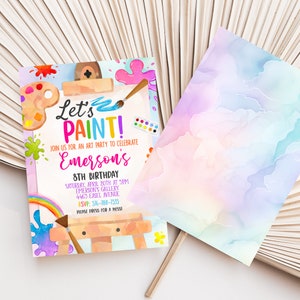 Editable Art Birthday Invitation Painting Party Invite Rainbow Artist ...