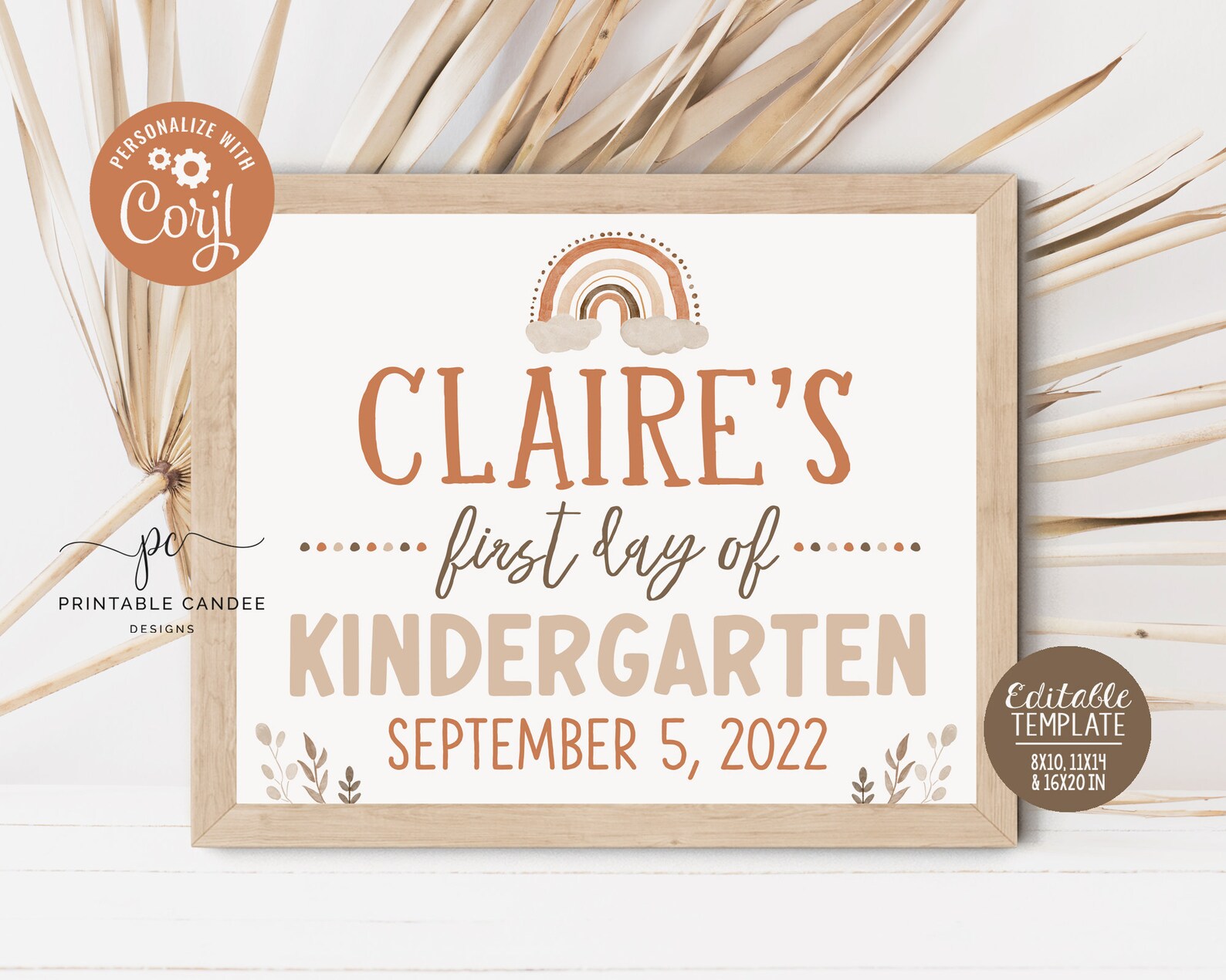 Editable First Day of School Sign Template Back to School Boho Rainbow ...