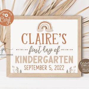 Editable First Day of School Sign Template Back to School Boho Rainbow ...
